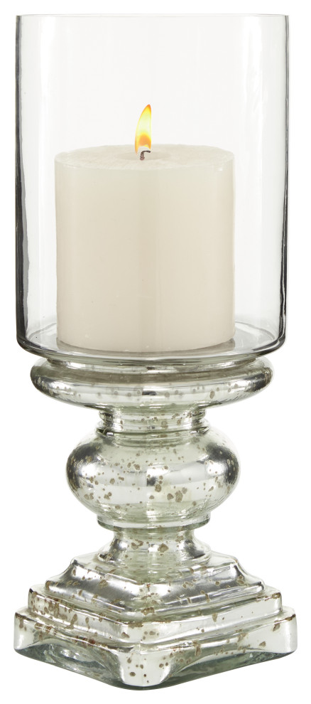 Traditional Silver Glass Hurricane Lamp 24613, 6" x 6" x 16 ...