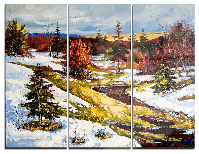 "Spring Valley With River" Glossy Metal Wall Art, 3 Panels, 36"x28", 36 ...