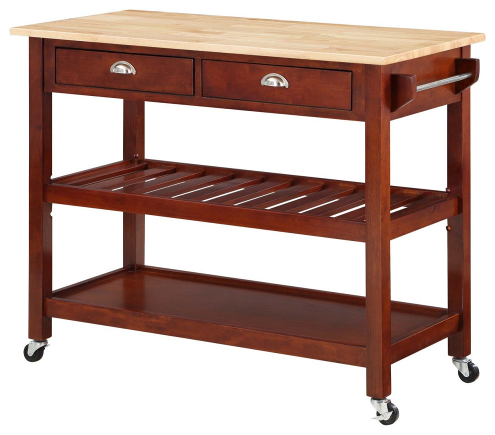 American Heritage 3 Tier Butcher Block Kitchen Cart With Drawers ...