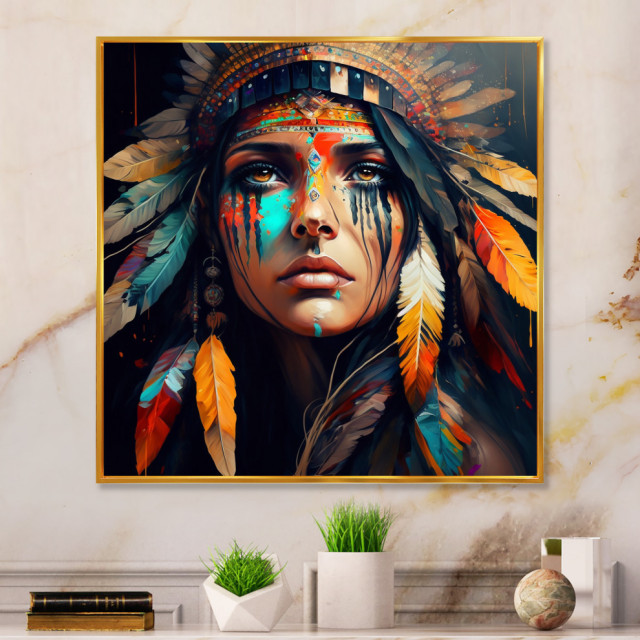 Colorful Native American Woman III Framed Canvas, 30x30 - Southwestern ...