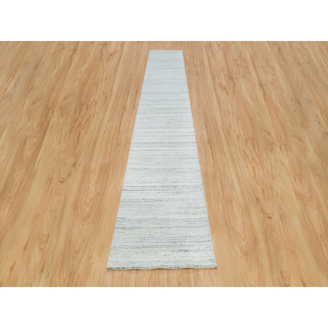 Ash Gray Wool Modern Striae Design Hand Loomed XL Runner Oriental Rug 2 ...