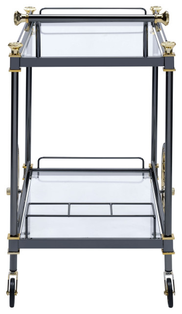 Cyrus Serving Cart, Black/Gold and Clear Glass - Contemporary - Bar ...