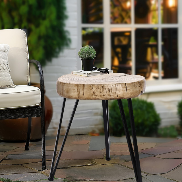 Natural Faux Wood Top with Black Metal Legs Side Table, Indoors and ...