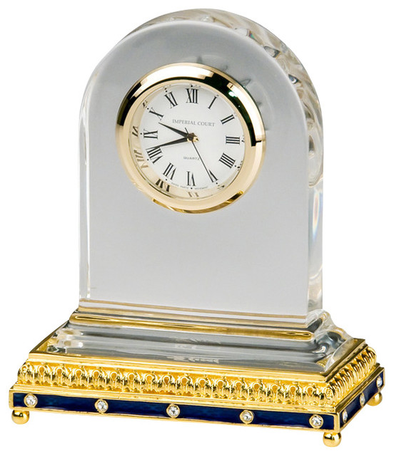 Petite Crystal Clock Blue Enamel Base - Traditional - Desk And Mantel ...