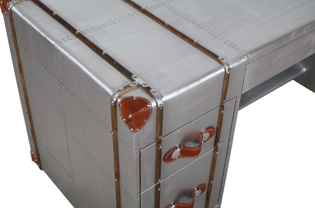 Pilot Executive Desk With Silver Aluminum Cladding and Leather Accents ...