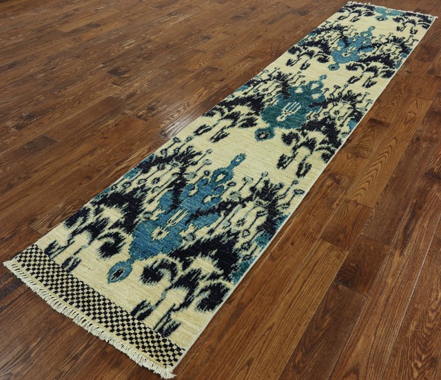Handmade Oriental Ikat 3x12 Runner Rug, P6015, 2'6"x12'4 ...