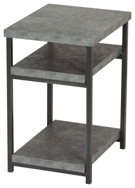 Rectangular Side End Table, Storage Shelves Rustic Slate Concrete ...