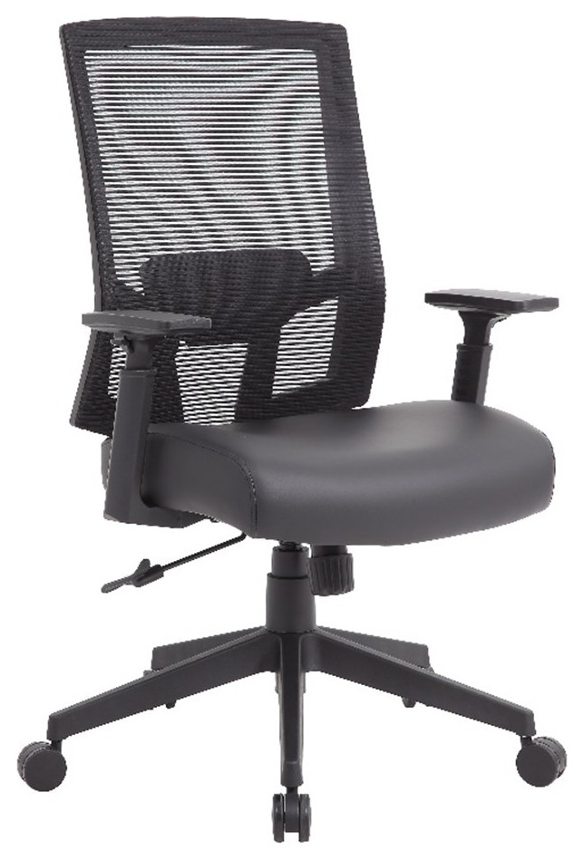 Boss Office Mesh Back Vinyl Task Chair with Synchro-Tilt in Black ...