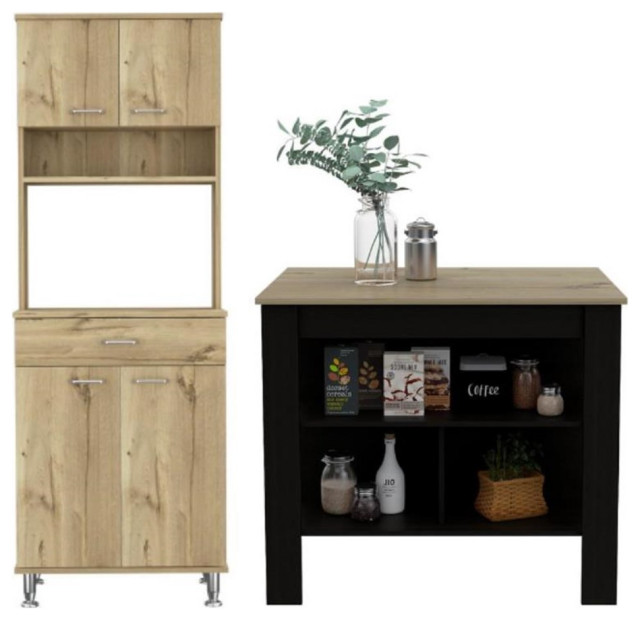 Home Square 2-Piece Set with Cala Kitchen Island and 60 Pantry Cabinet ...