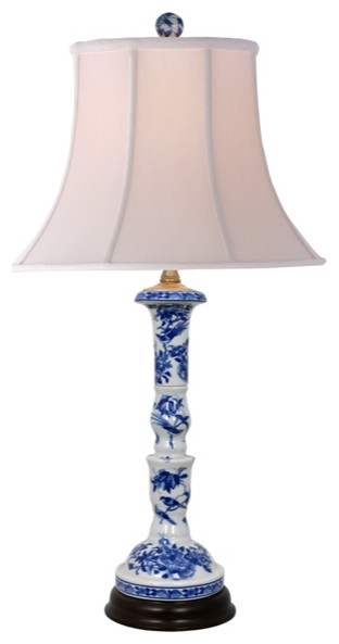 Pair Table Lamps - Porcelain Blue White Rose Canton Buffet Lamps 25" H ...