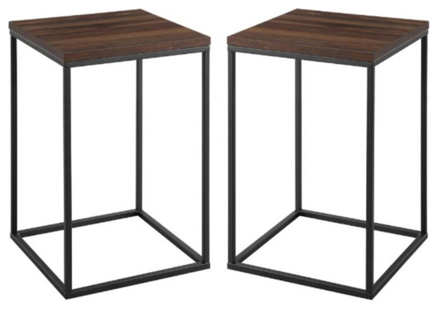 Home Square Modern Square Wood End Table in Laminate Dark Walnut - Set ...