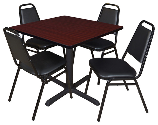 Cain 42" Square Breakroom Table- Mahogany & 4 Restaurant Stack Chairs ...