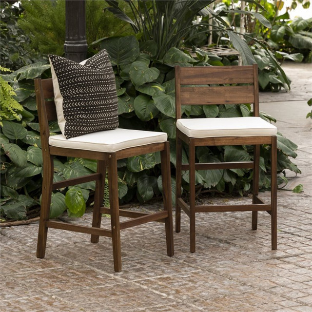 Solid Acacia Wood Counter Height Stools in Dark Brown (Set of 2 ...