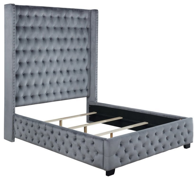 Coaster Rocori Wingback Upholstered Tufted Velvet Eastern King Bed in ...