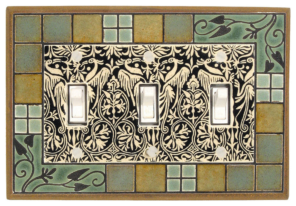 Arts and Crafts Ceramic Tile Triple Toggle Switchplate - Contemporary ...