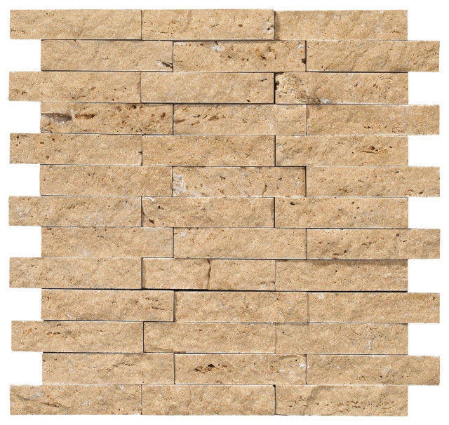 Shaw CS39H Split Face Noce - 4" x 1" Rectangle Brick Mosaic Wall ...