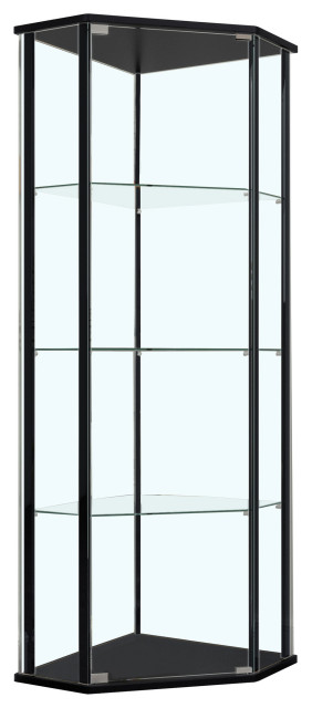 Zenobia Glass Shelf Curio Cabinet Clear and Black - Transitional ...