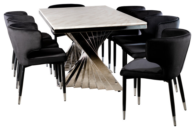 Waterfall Rectangle Marble Top Dining Table With Chairs - Contemporary ...