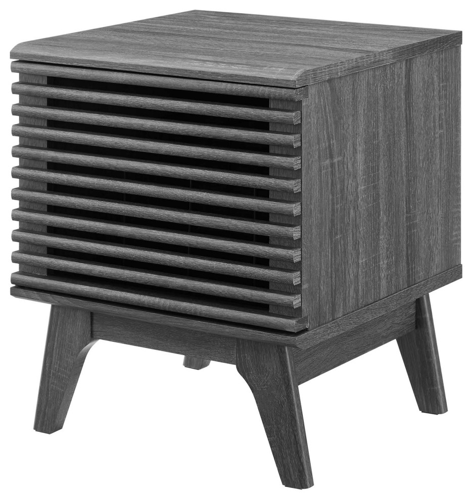 Vinyl Record Side Table Cabinet Stand, Charcoal Wood, Mid Century ...
