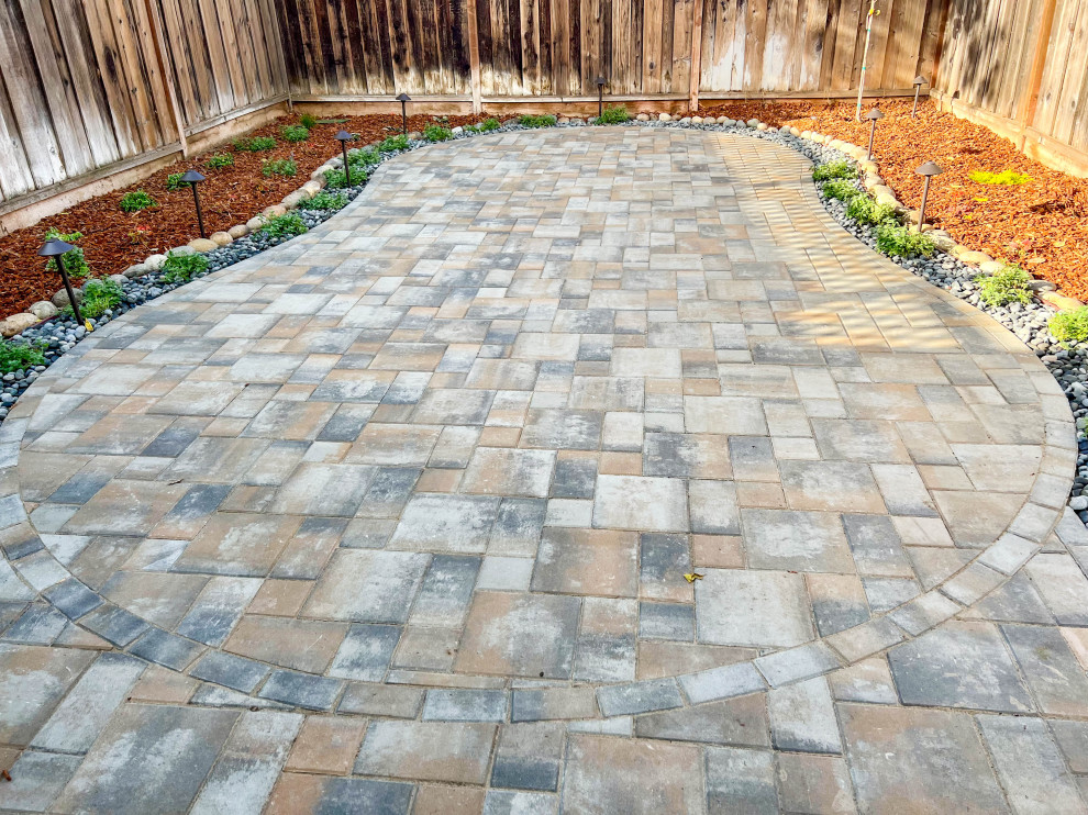 3D Design and Install of Pavers with Outdoor Lighting, Mulch, Shrubs ...