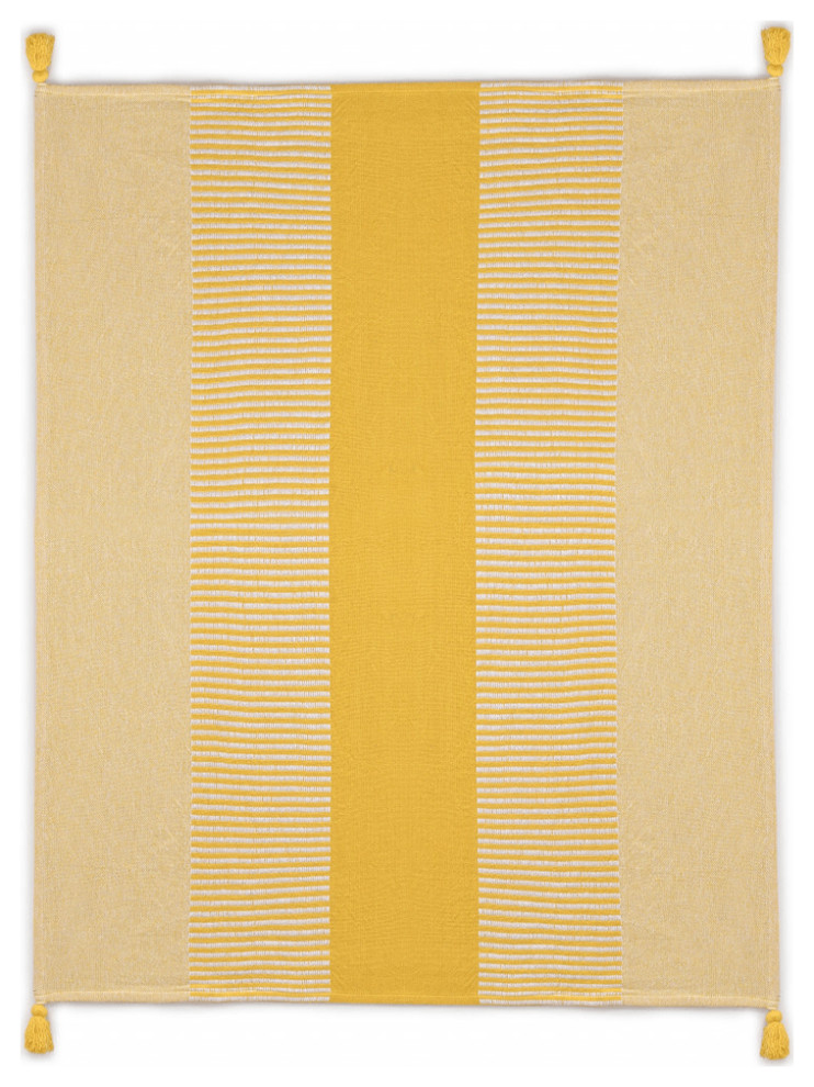 Yellow Woven Cotton Striped Throw Blanket - Contemporary - Throws - by ...