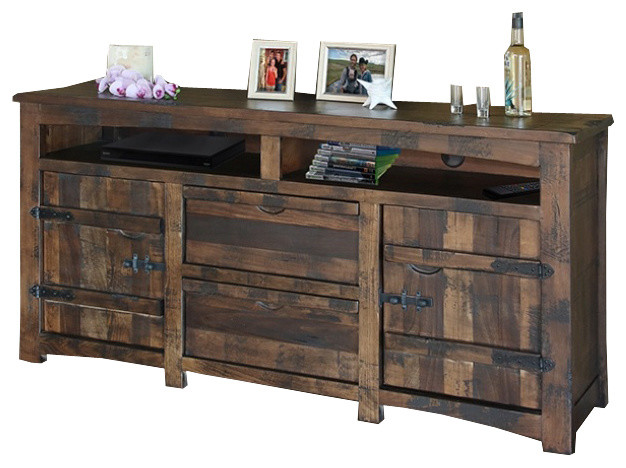 Atlantic TV Stand With Rustic Solid Pine Wood, 70" - Rustic ...