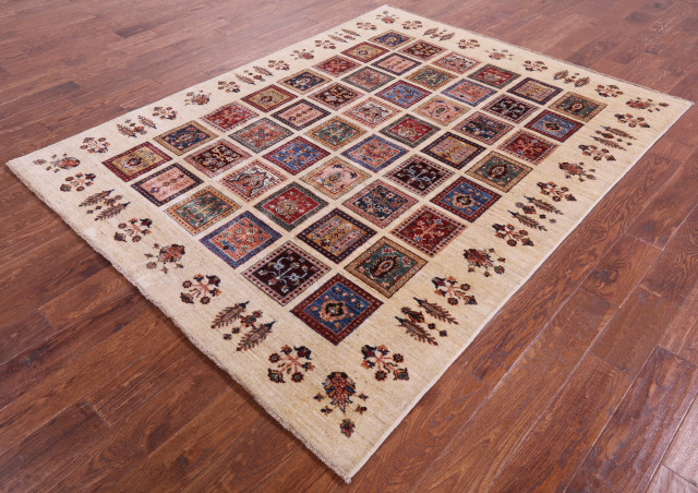 Handmade Persian Garden Design Wool Rug 5' 11" X 7' 6" - Q18309, 5' 11 ...