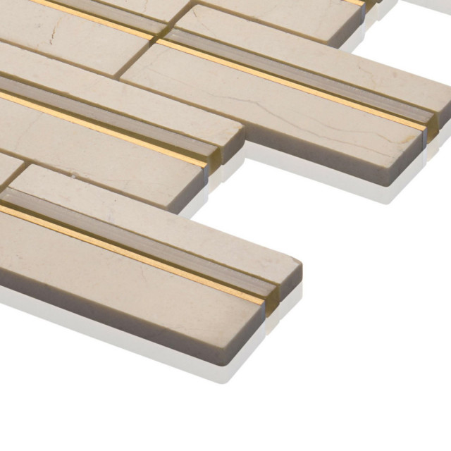 Modket Crema Marfil Natural Stone Gold Metal Inlay Mosaic Tile ...