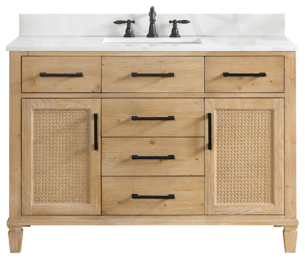 Solana Bathroom Vanity with Calacatta White Quartz Stone Countertop, 48 ...