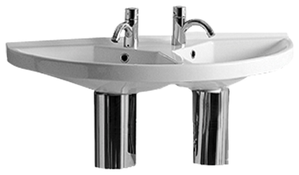 Large U-Shaped Wall Mount Double Basin With Chrome Overflows , White ...