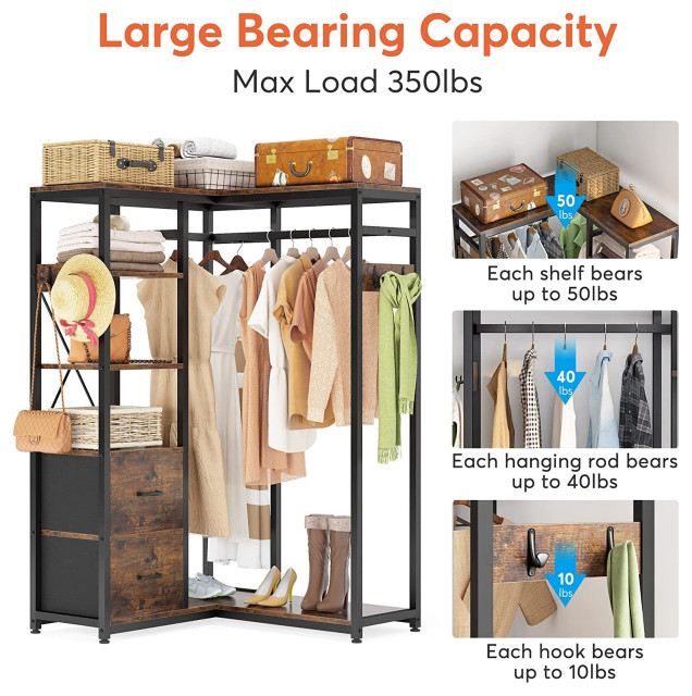 Tribesigns Corner Clothes Rack, L Shaped Garment Rack With 2 Fabric ...