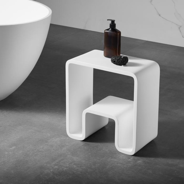 17 in. Shower Bench in Pure Acrylic Stone in Matte White - Modern ...