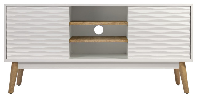 Mid-Century Modern TV Console with Unique Wavy Pattern Cabinet Doors ...