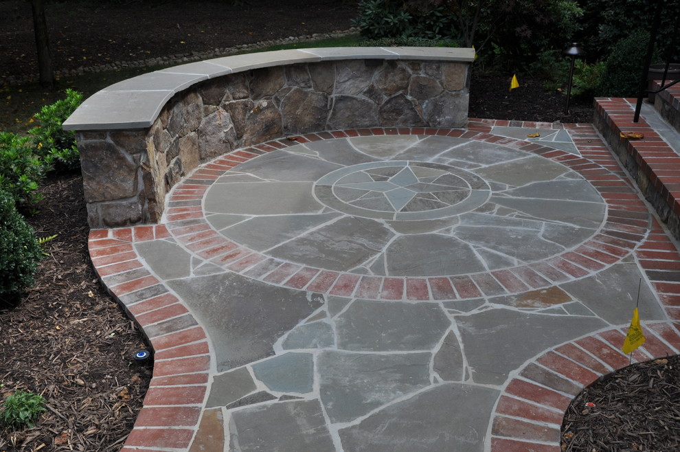 Flagstone, Brick border,Drystack colonial stone,Garden wall,seating ...