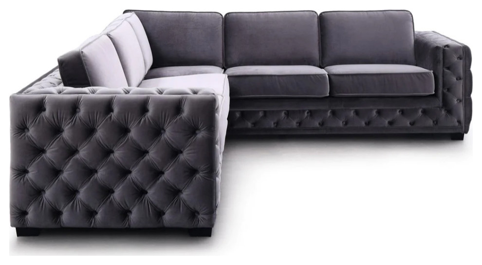 Ressie Modern Gray Velvet Sectional Sofa - Transitional - Sectional ...