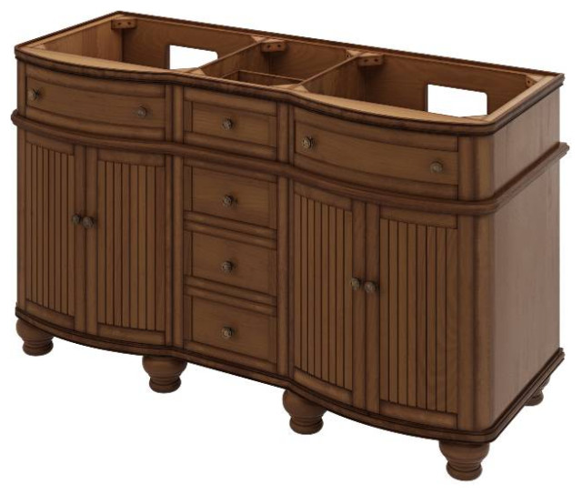 Compton Traditional Walnut 60" Double Oval Sink Vanity with Carrara ...