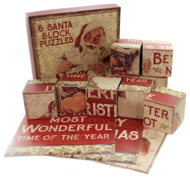 Christmas Santa Block Puzzle 6 Unoque Designs Jigsaw Puzzles, 8 In H X ...
