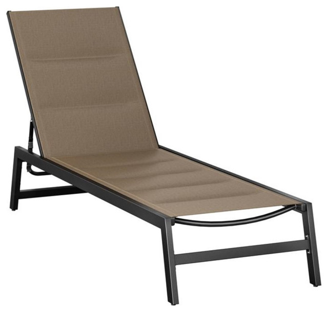 Atlin Designs Metal Reclining Lounger in Beige Polyester Mesh ...