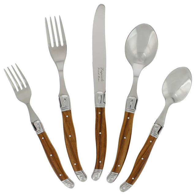 20 Piece Laguiole Wood Grain Flatware Set - Contemporary - Flatware And ...