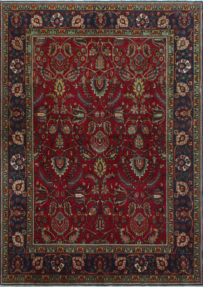 Semi Antique Khordad Red/Blue Rug, 6'8x9'2, 6'8x9'2 - Traditional ...