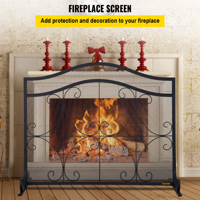 VEVOR Fireplace Screen Fire Guard Screen Heavy Duty Iron Fire Screen ...