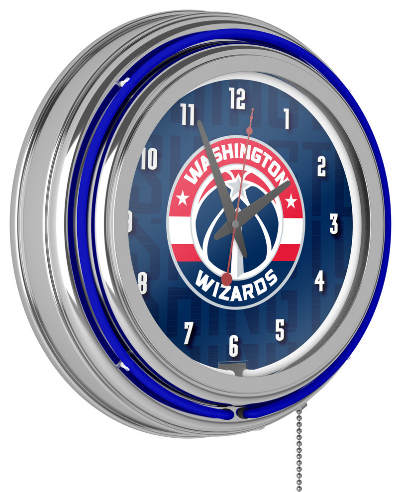 NBA Chrome Double Rung Neon Clock, City, Washington Wizards ...