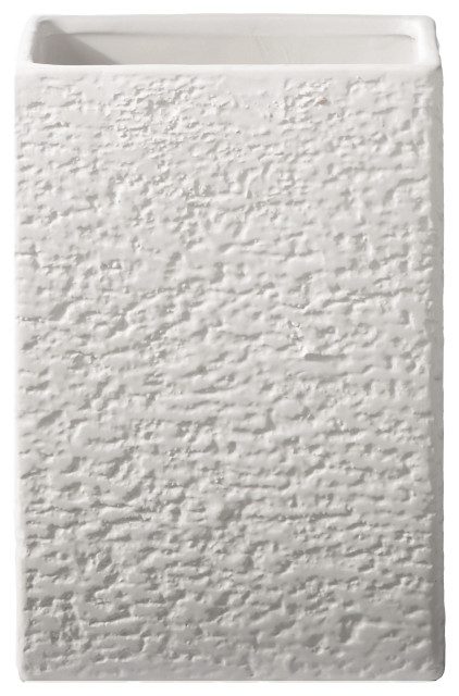 Rectangle Ceramic Vase with Ridge Design Body Matte White Finish, Small ...