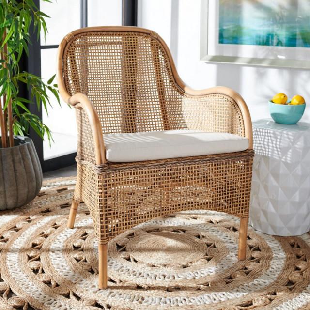 Lauren Rattan Accent Chairs With Cushion Natural/White - Tropical ...