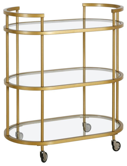 Leif 30'' Wide Oval Bar Cart in Brass - Contemporary - Kitchen Islands ...