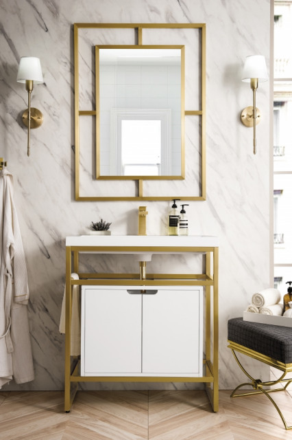32" Modern Gold Freestanding Single Sink Bathroom Vanity, James Martin ...