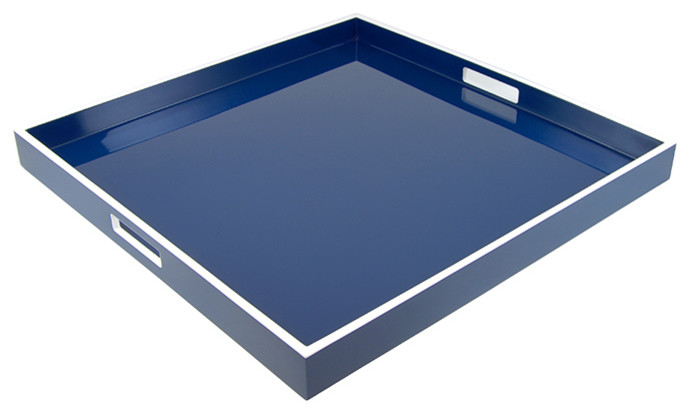 Lacquer Large Square Tray, Navy Blue, White - Contemporary - Serving ...