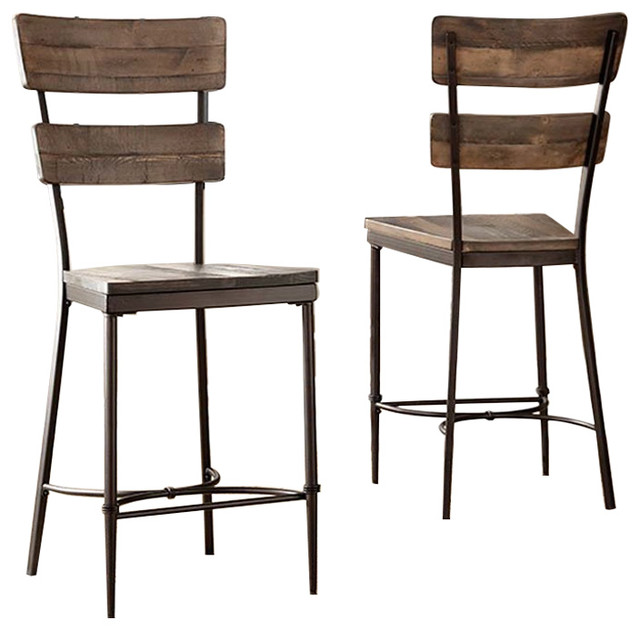 Hillsdale Jennings 25" Metal Counter Stool in Brown/Distressed Walnut ...