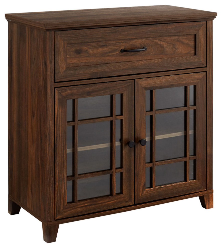 Classic Detailed Glass Double Door Accent Cabinet – Dark Walnut ...
