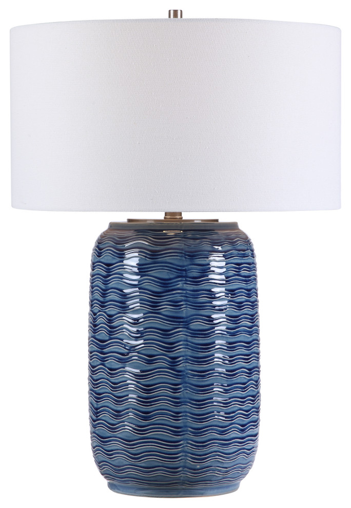 Elegant Coastal Waves Table Lamp Blue White Ceramic Wavy Large - Transitional - Table Lamps - by ...